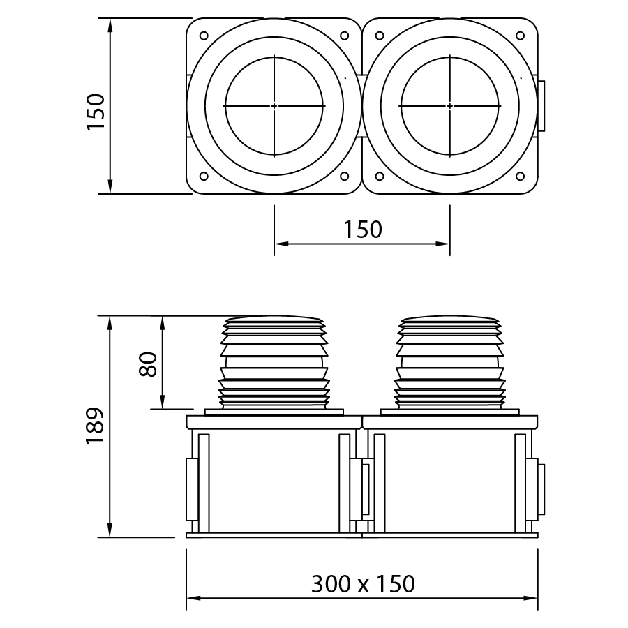 deegee DX/2V IP65 16J SH Xenon Duplex Beacon 24Vdc Black Base 300mm x ...